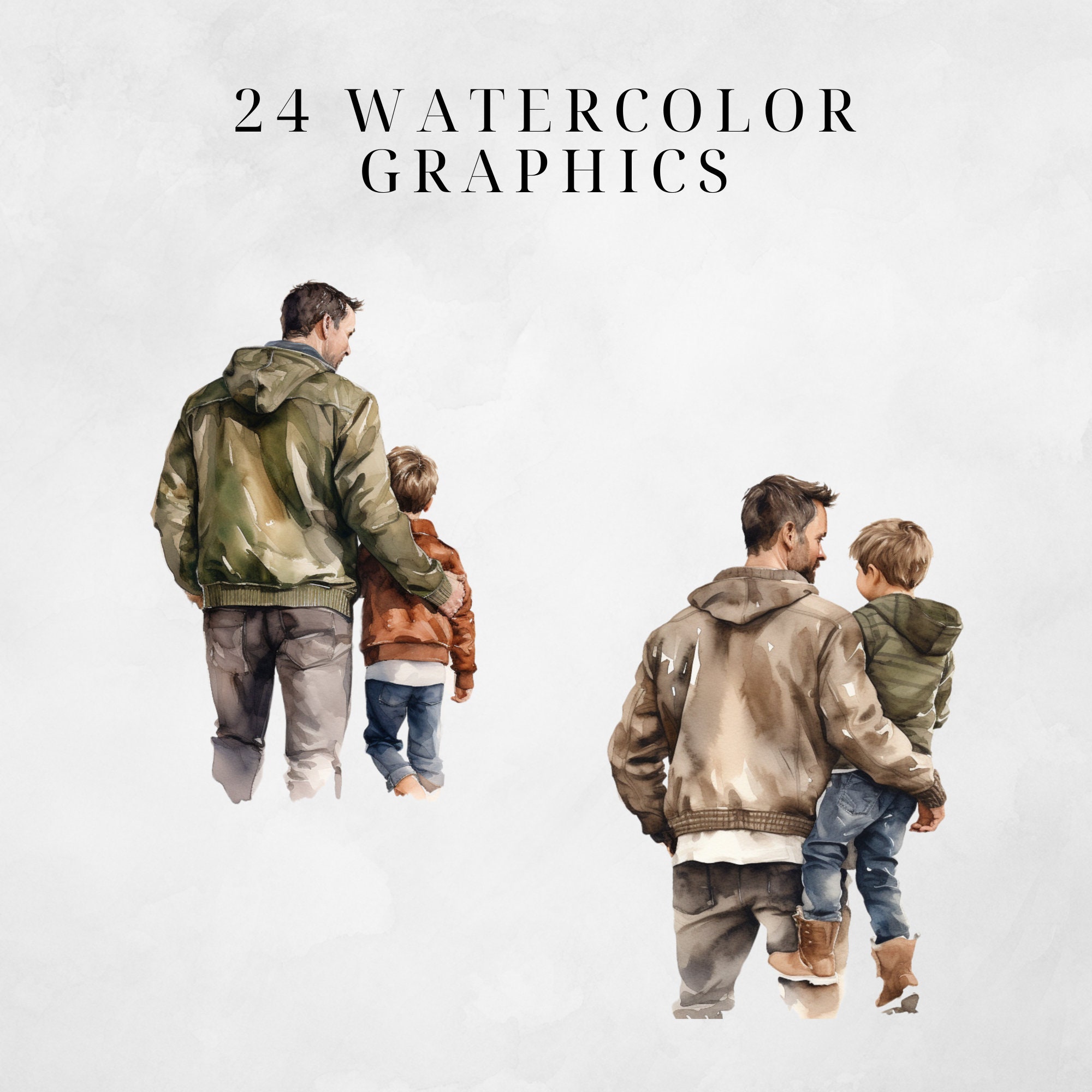 Watercolor Father and Son Clipart Pack 1/24 Father and Son Graphics/dad ...