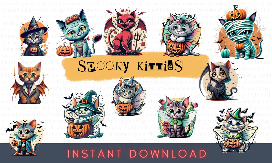 Enchanting Halloween Kitty Clipart Set 12 High Quality Pngs - Etsy UK