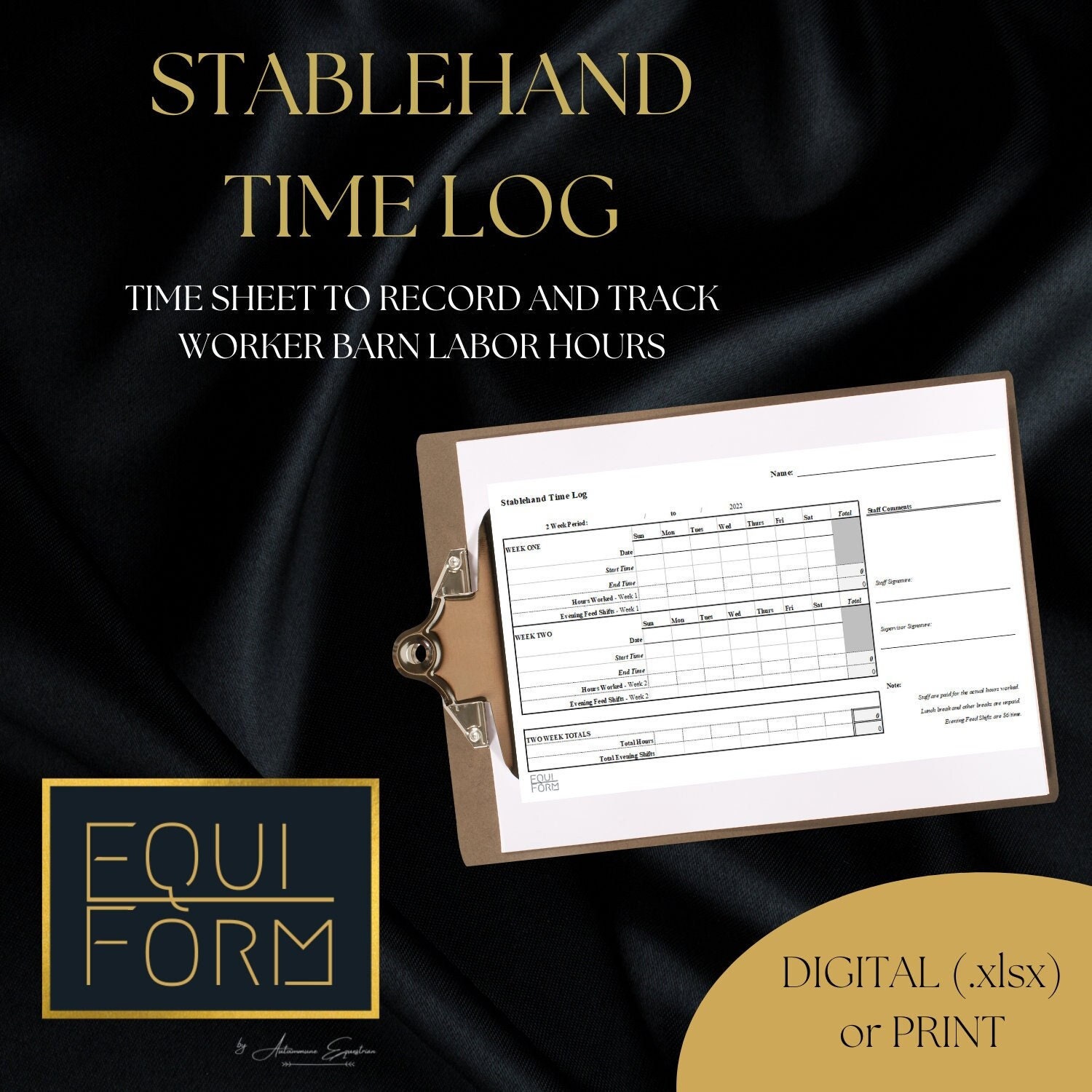 Time Sheet for Stablehands Barn Employees Grooms - Etsy