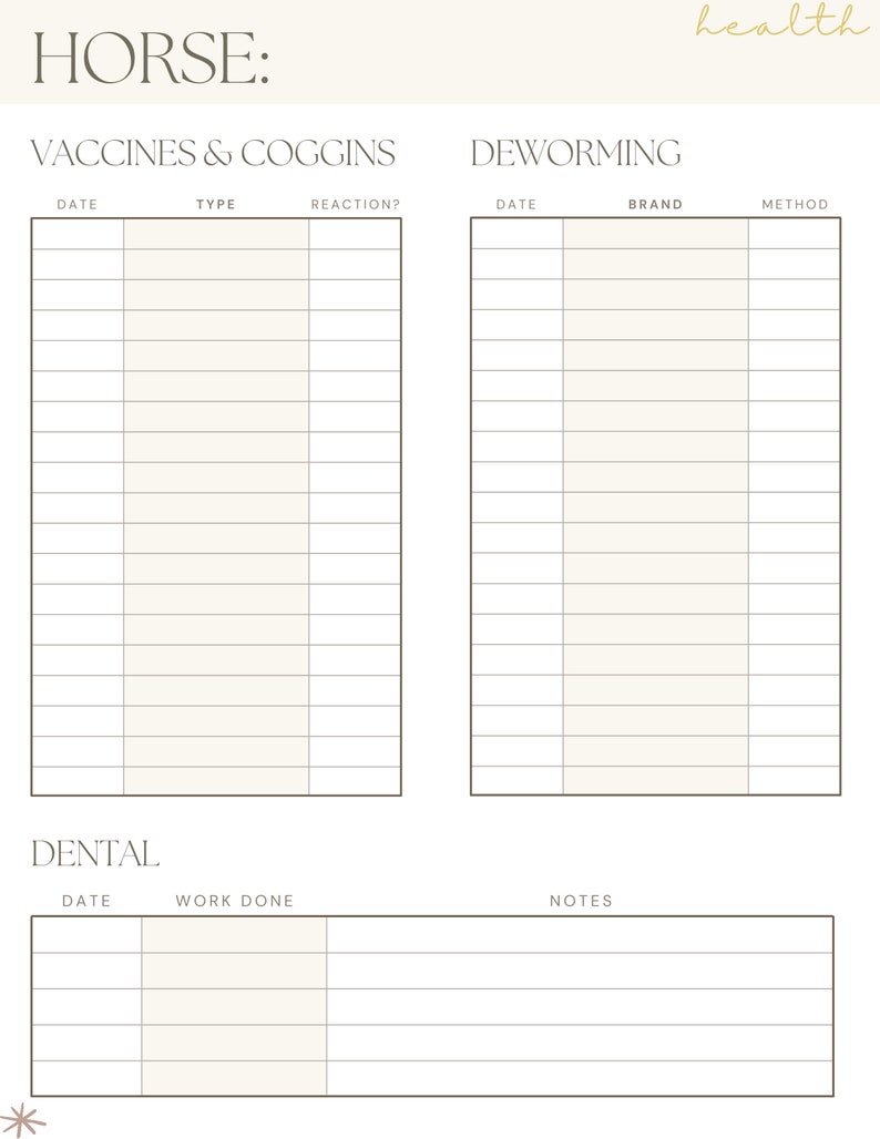 Horse Health Record: Pages From the Equestrian Planners - Etsy