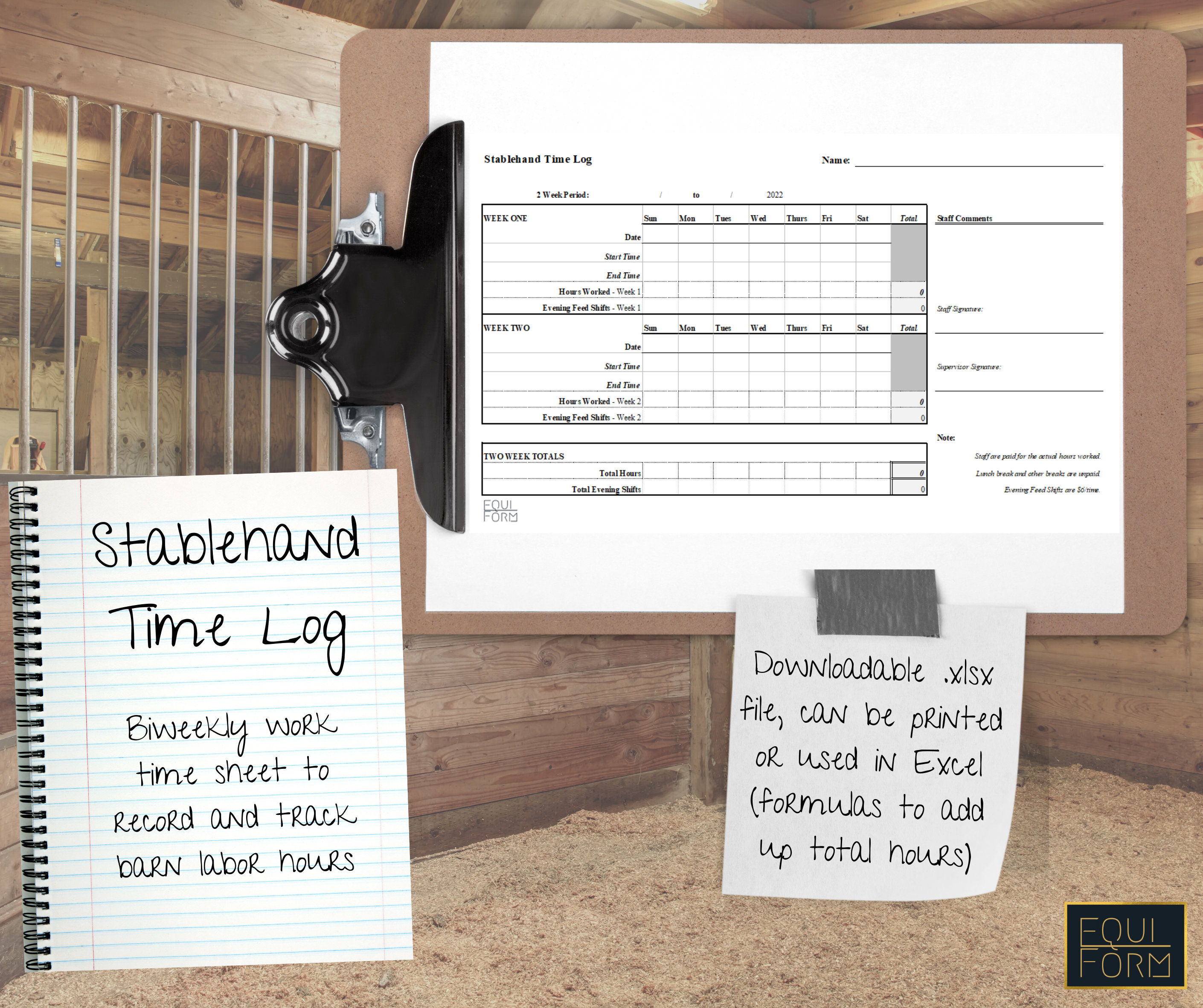 Time Sheet for Stablehands Barn Employees Grooms - Etsy
