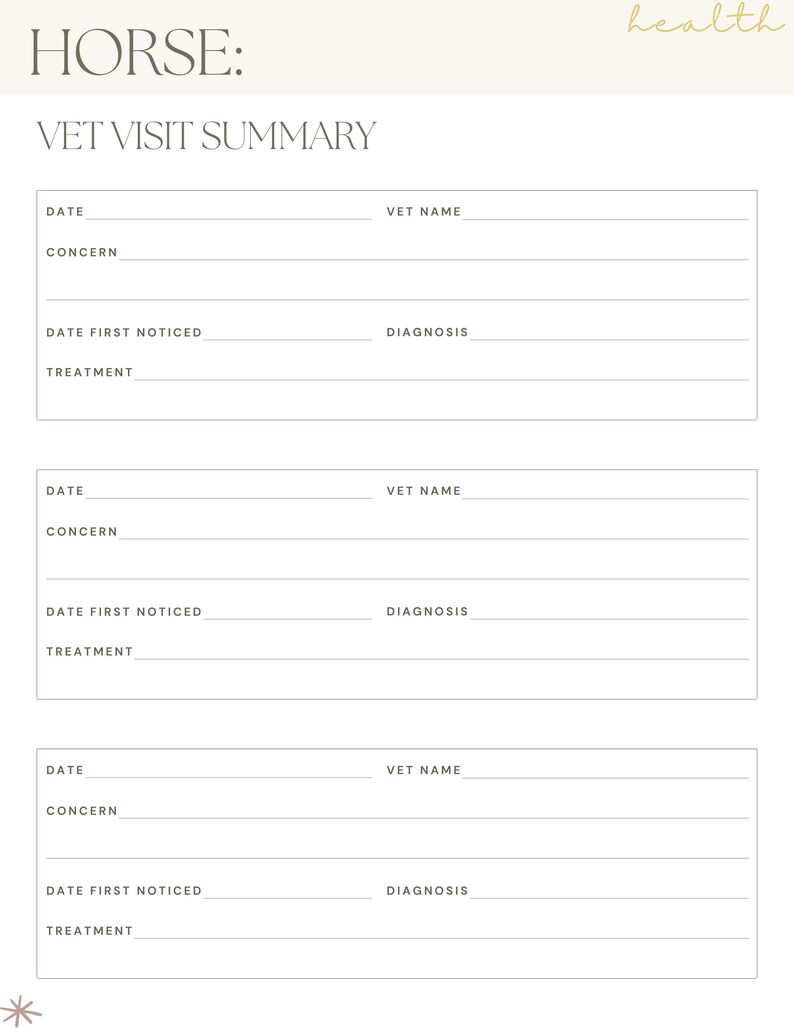 Care Team Visit Summaries: Pages From the Equestrian Planners - Etsy