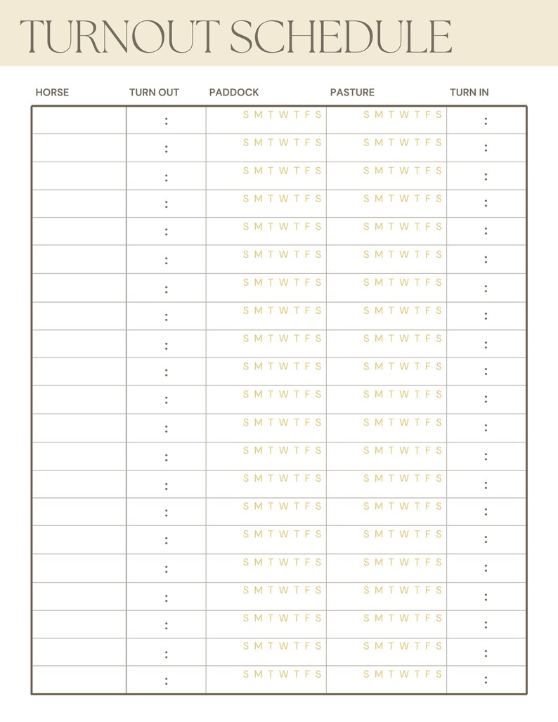 Turnout Schedule: Pages From the Equestrian Planners - Etsy
