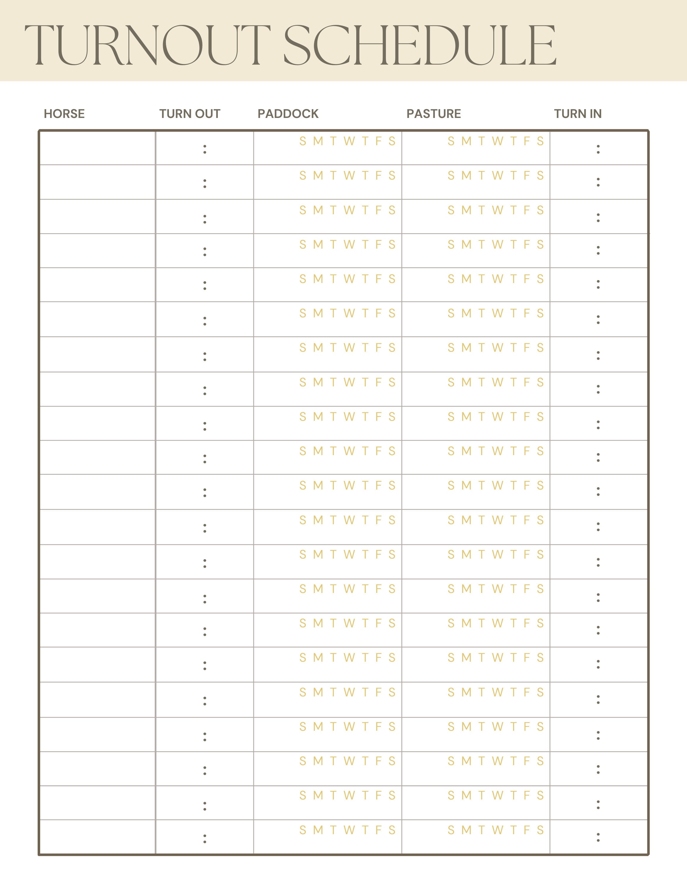 Turnout Schedule: Pages From the Equestrian Planners - Etsy