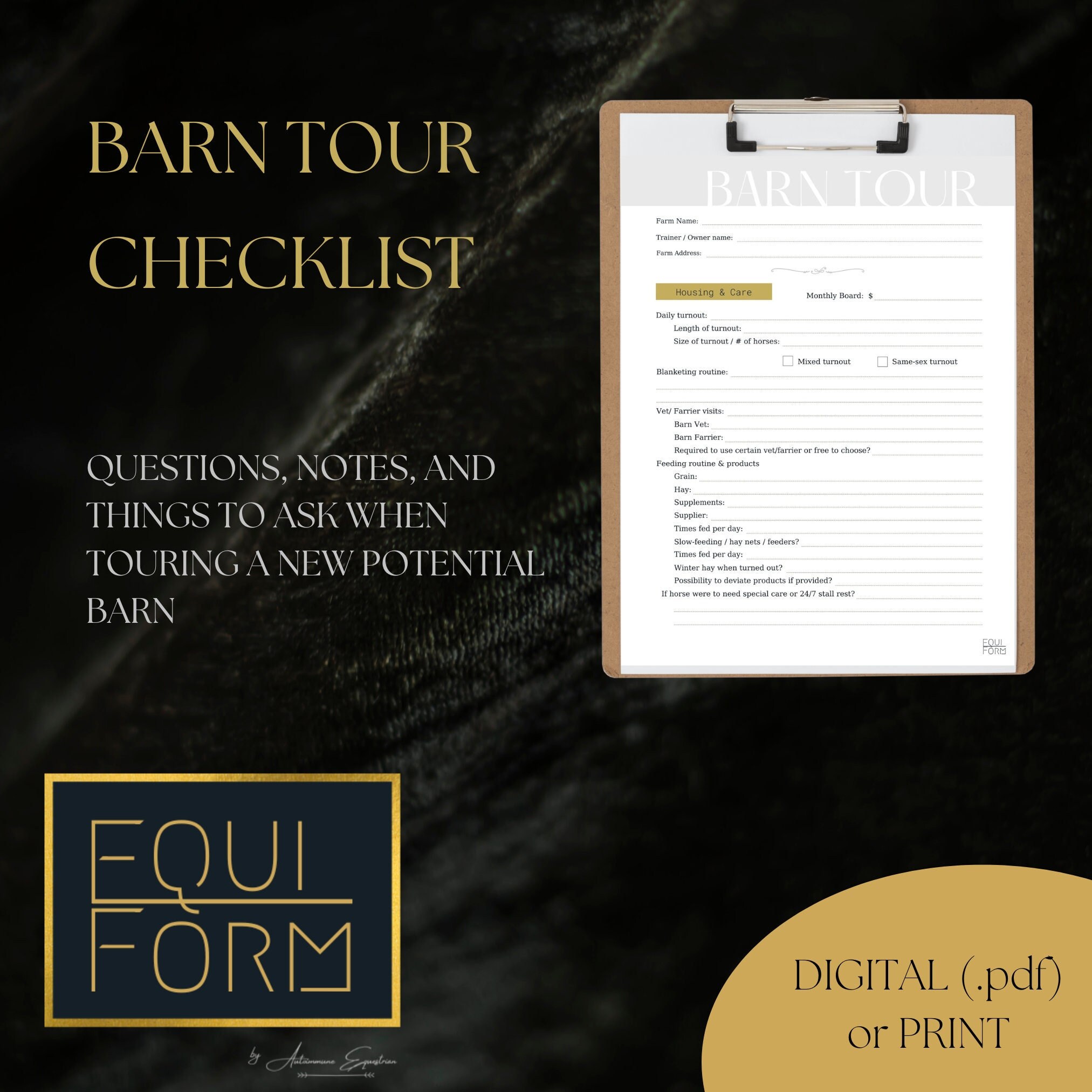 Horse Barn Tour Checklist - Etsy