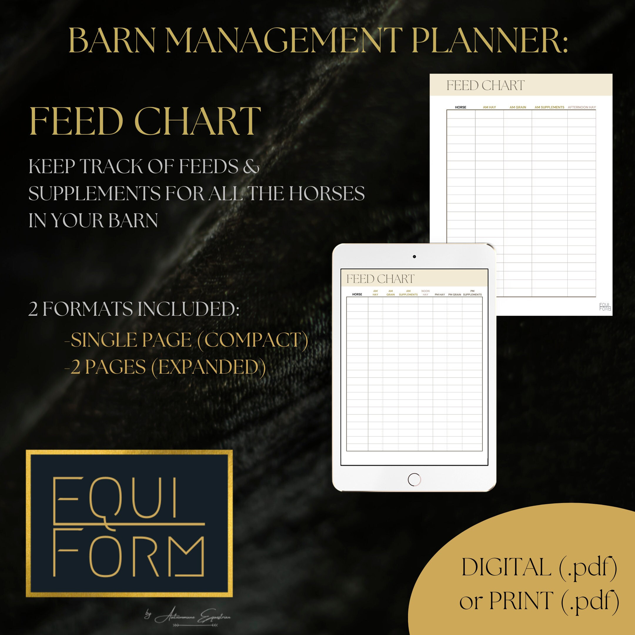 Feed Chart: Pages From the Equestrian Planners - Etsy
