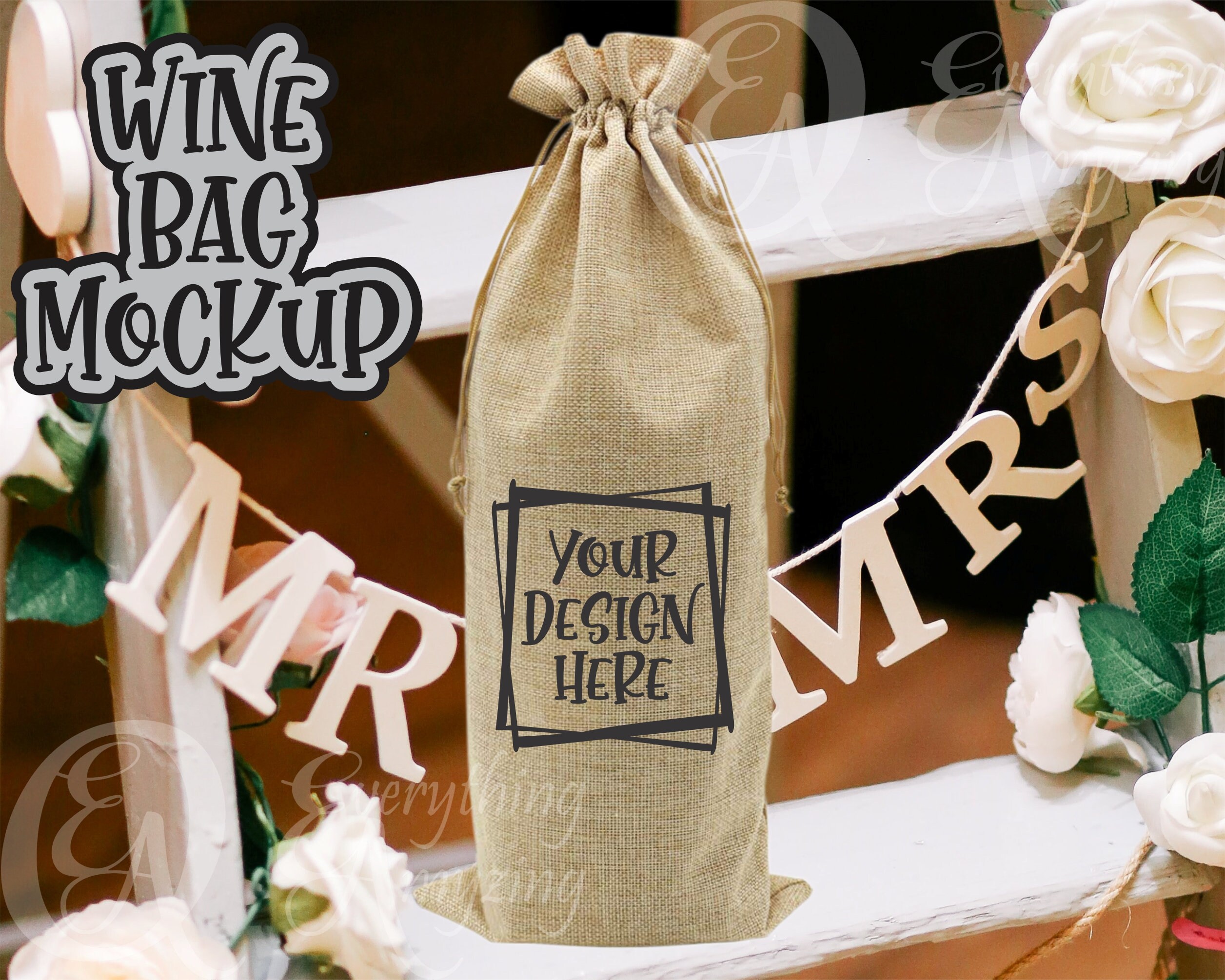 Canvas Wine Bag Mockup, Wedding Wine Bag Mockup, Wine Bag, Burlap/jute Wine Bag Mockup, Blank ...