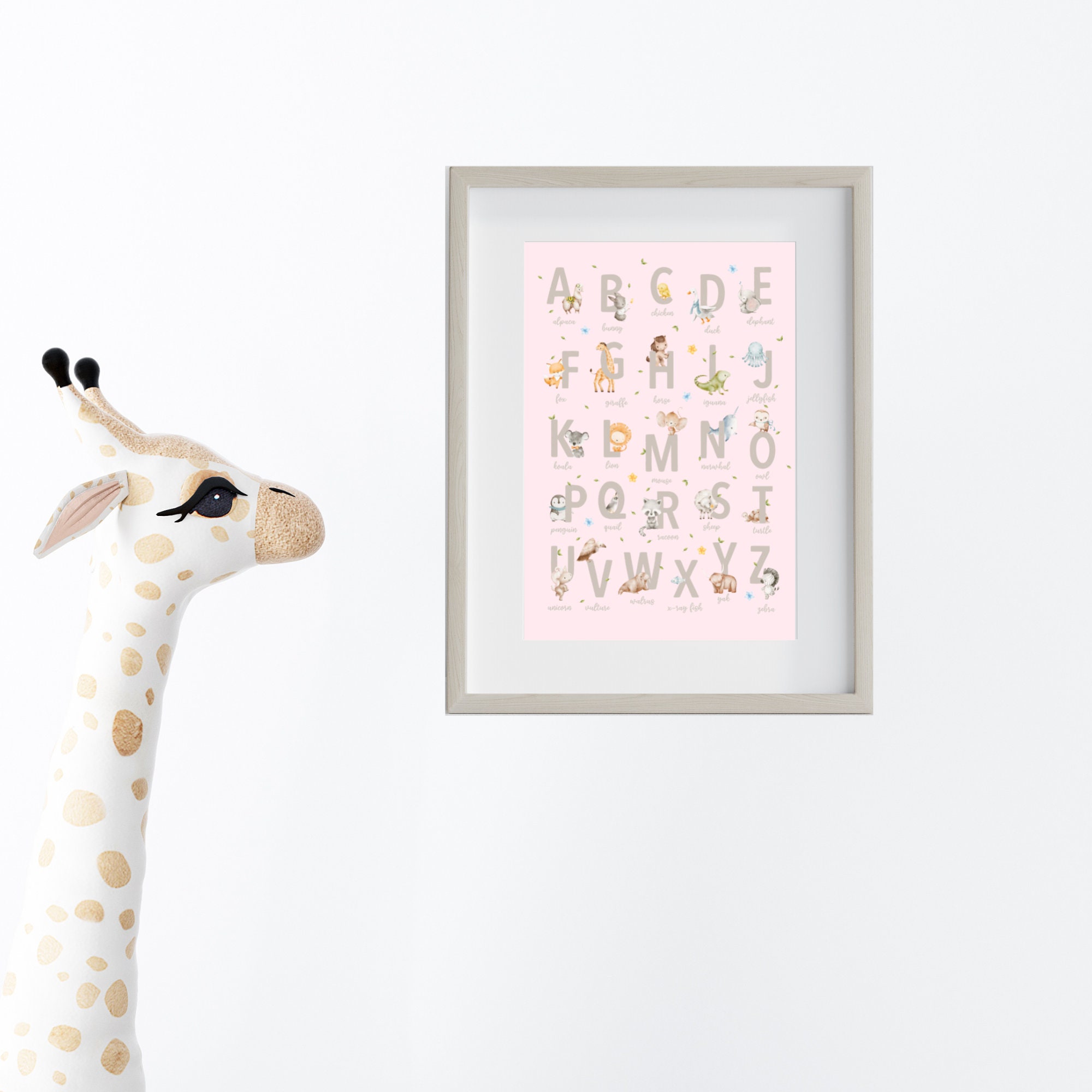 PINK ANIMAL ALPHABET Poster Nursery Decor Wall Art Kids Room - Etsy