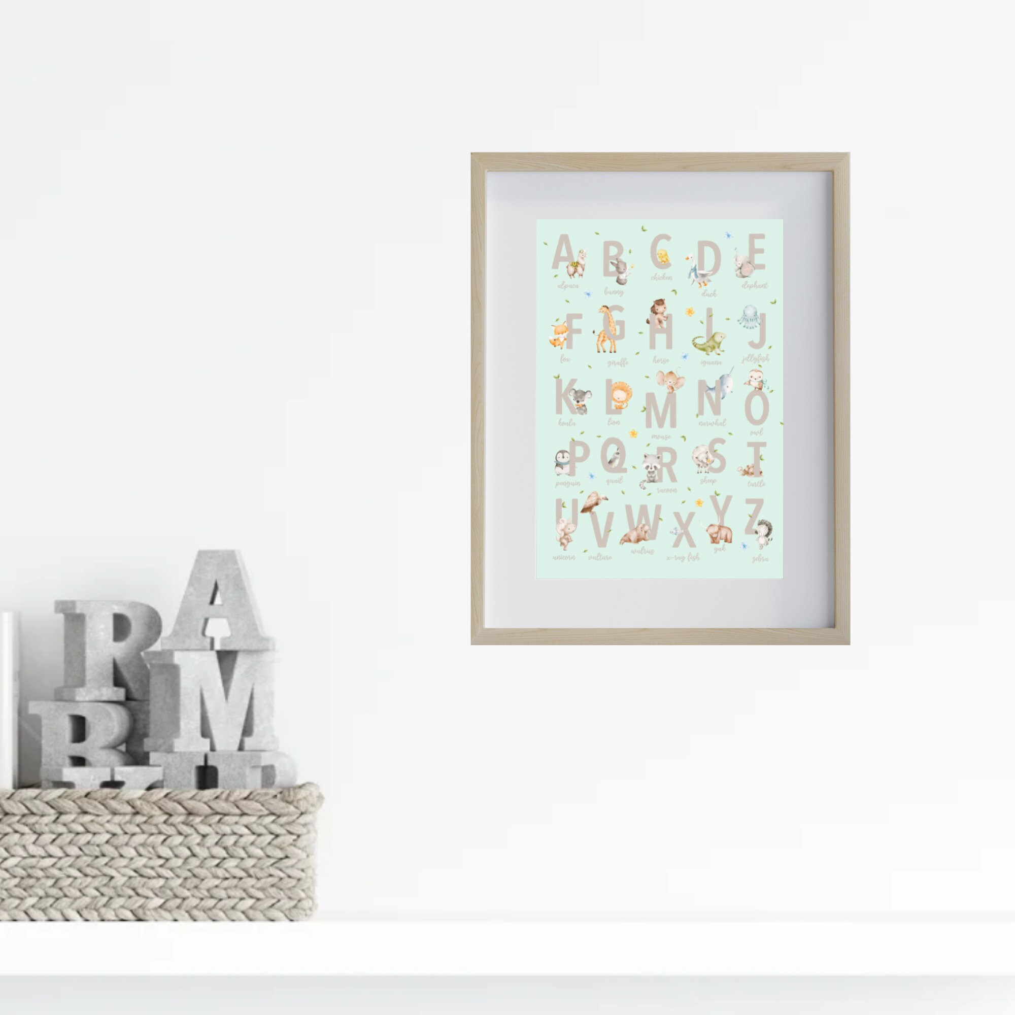 MINT ANIMAL ALPHABET Poster, Nursery Decor Wall Art, Kids Room Wall Art ...