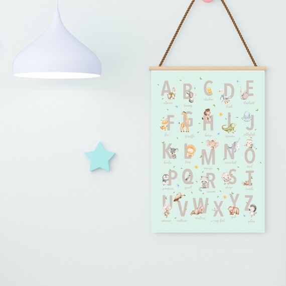 MINT ANIMAL ALPHABET Poster Nursery Decor Wall Art Kids Room - Etsy