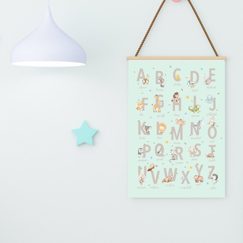 MINT ANIMAL ALPHABET Poster, Nursery Decor Wall Art, Kids Room Wall Art ...