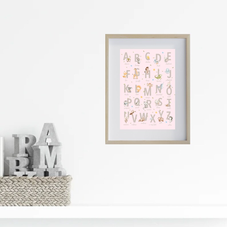 PINK ANIMAL ALPHABET Poster Nursery Decor Wall Art Kids Room - Etsy