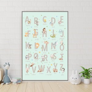 MINT ANIMAL ALPHABET Poster, Nursery Decor Wall Art, Kids Room Wall Art ...