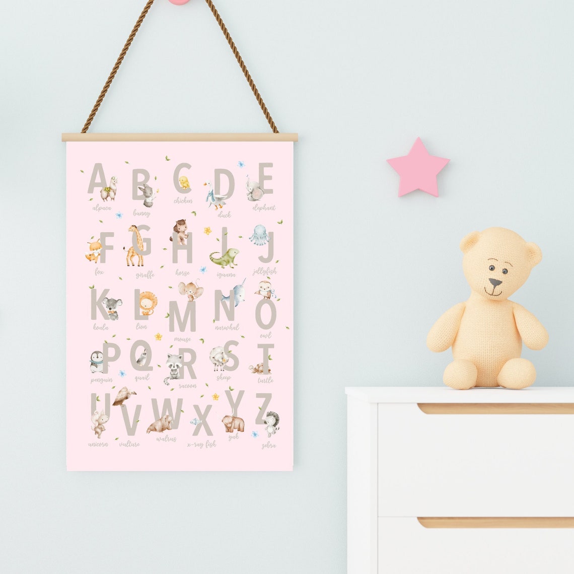 PINK ANIMAL ALPHABET Poster Nursery Decor Wall Art Kids Room - Etsy