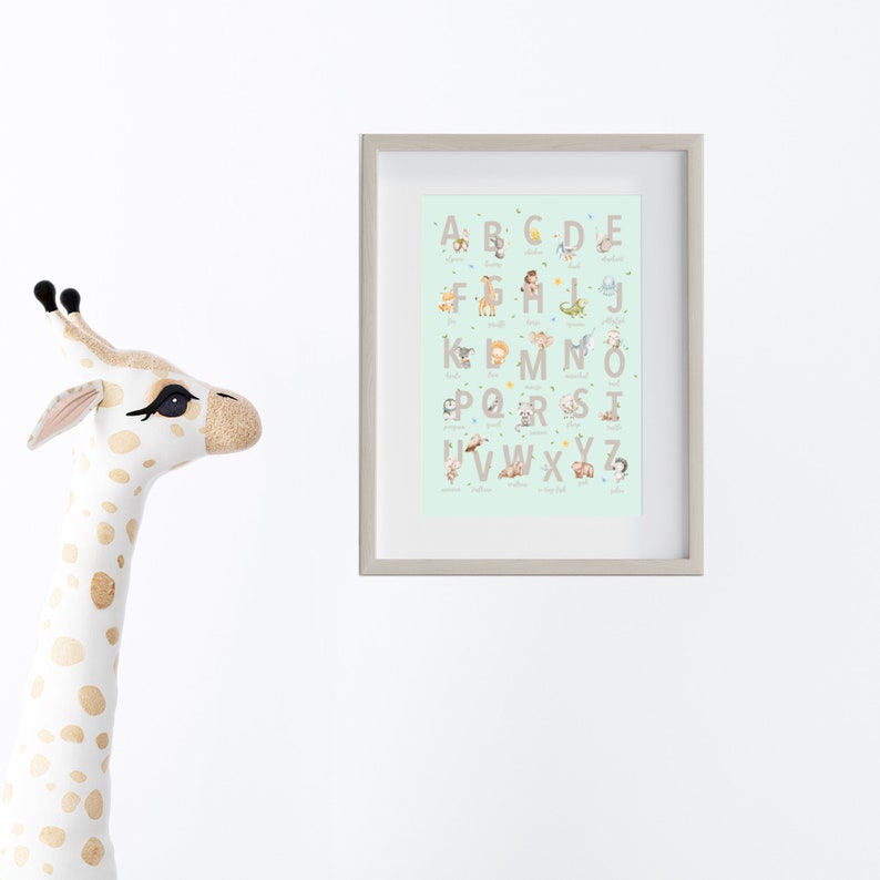 MINT ANIMAL ALPHABET Poster, Nursery Decor Wall Art, Kids Room Wall Art ...