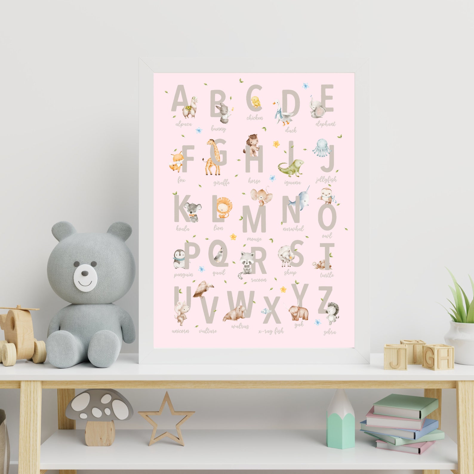 PINK ANIMAL ALPHABET Poster Nursery Decor Wall Art Kids Room - Etsy