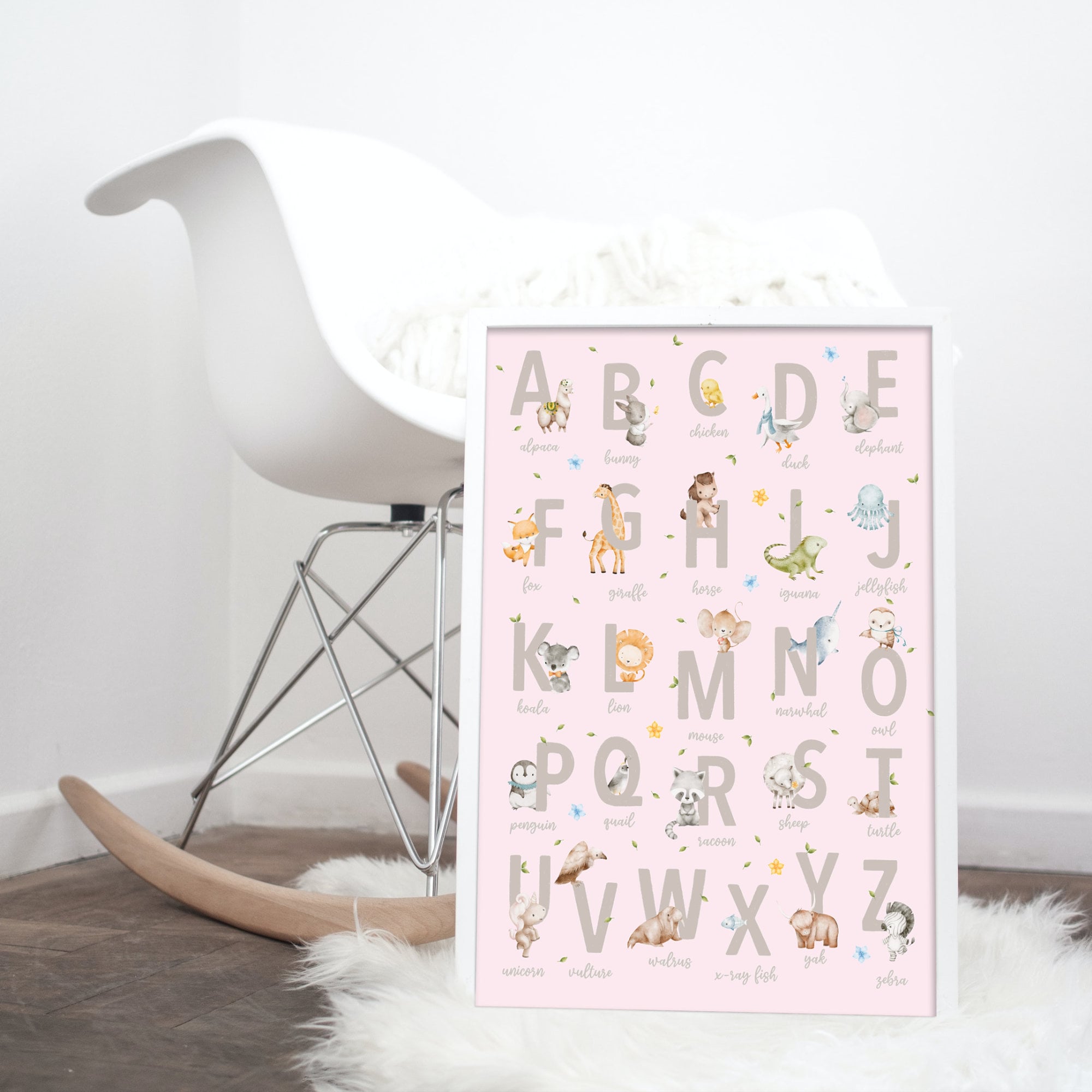 PINK ANIMAL ALPHABET Poster Nursery Decor Wall Art Kids Room - Etsy
