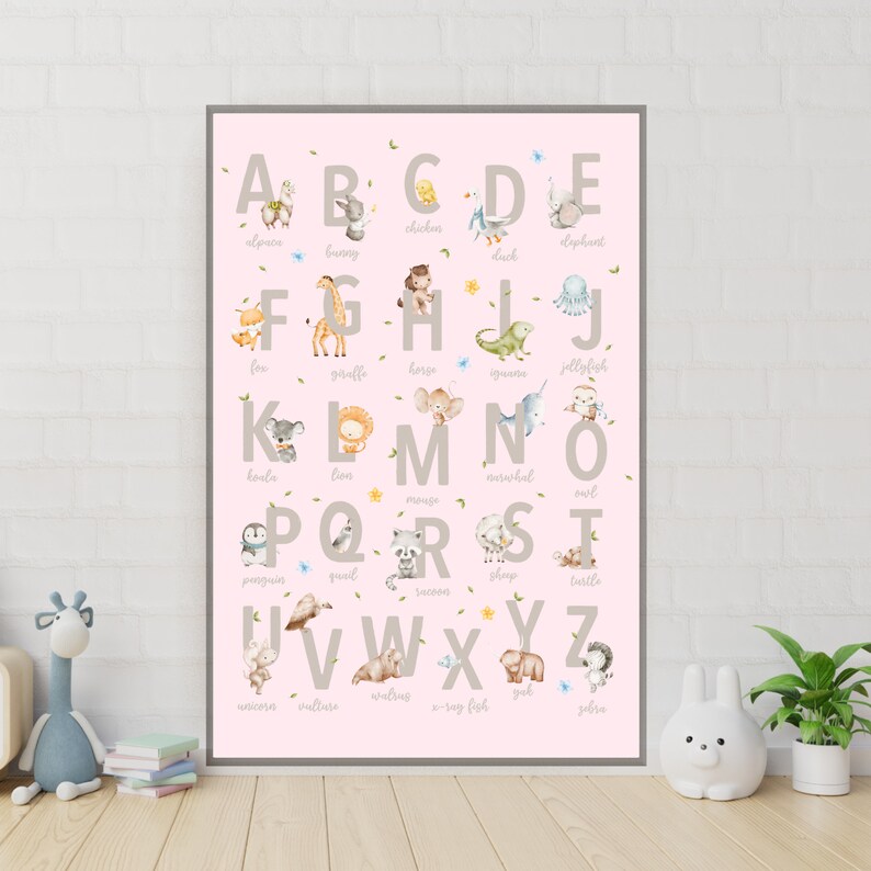 PINK ANIMAL ALPHABET Poster Nursery Decor Wall Art Kids Room - Etsy