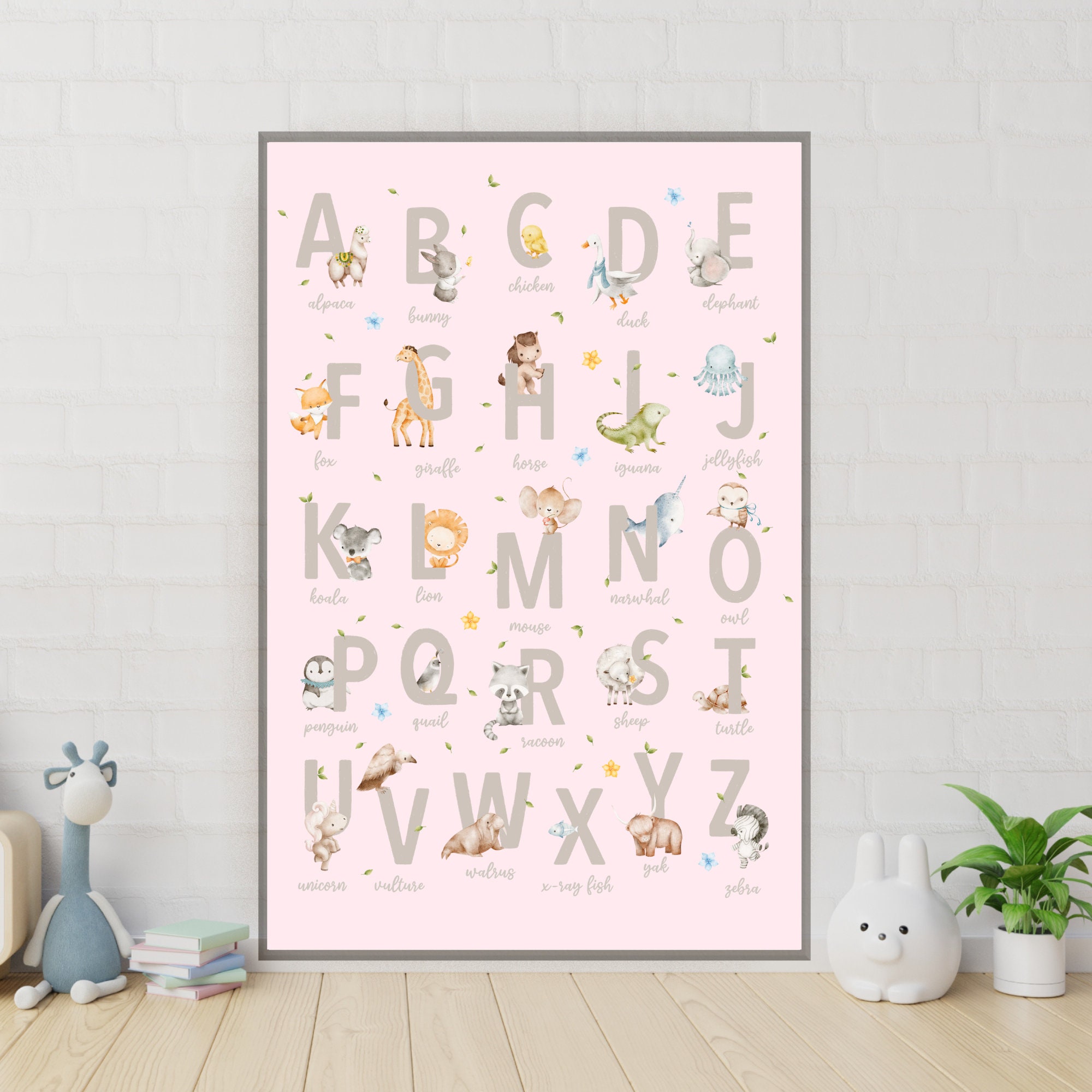 PINK ANIMAL ALPHABET Poster Nursery Decor Wall Art Kids Room - Etsy