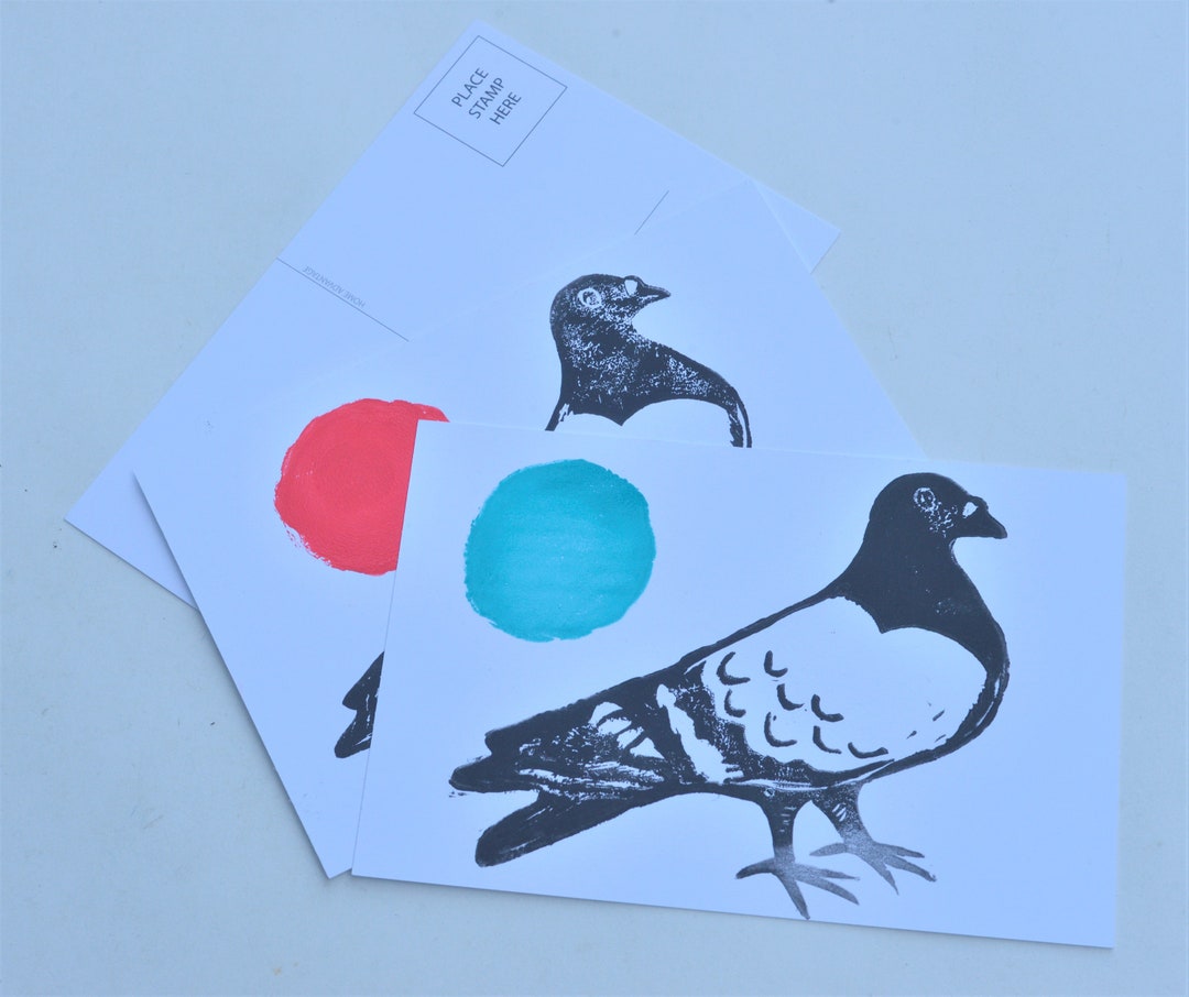Pigeon With Circle Sun Block Print Postcard Post Card SECONDS - Etsy