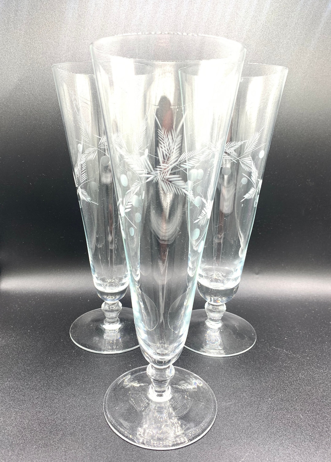 Pilsner Glasses, Footed With Etched Nature Pattern, Set of 3 - Etsy
