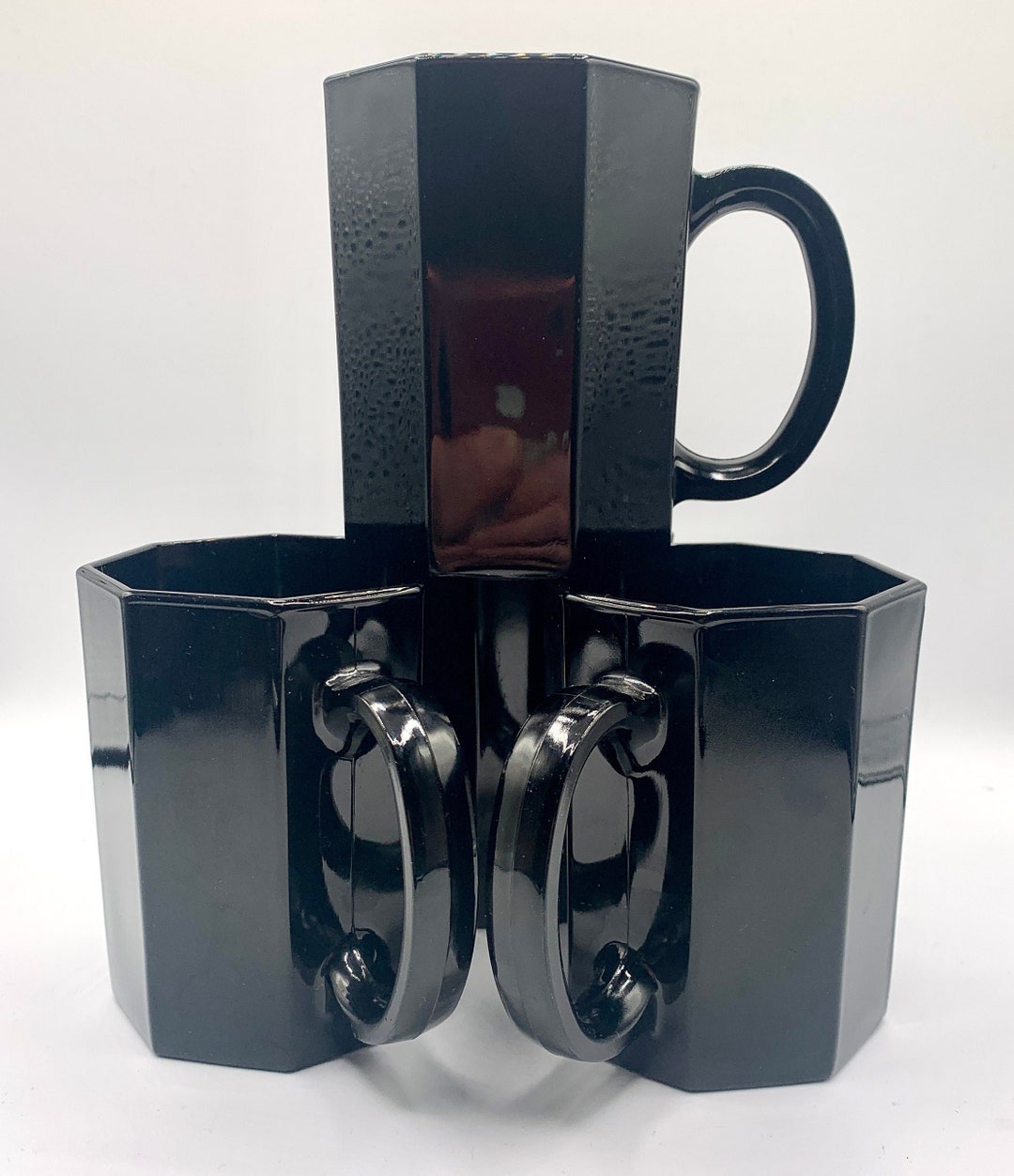 Vintage Arcoroc Black Octagonal Mug Set - Etsy