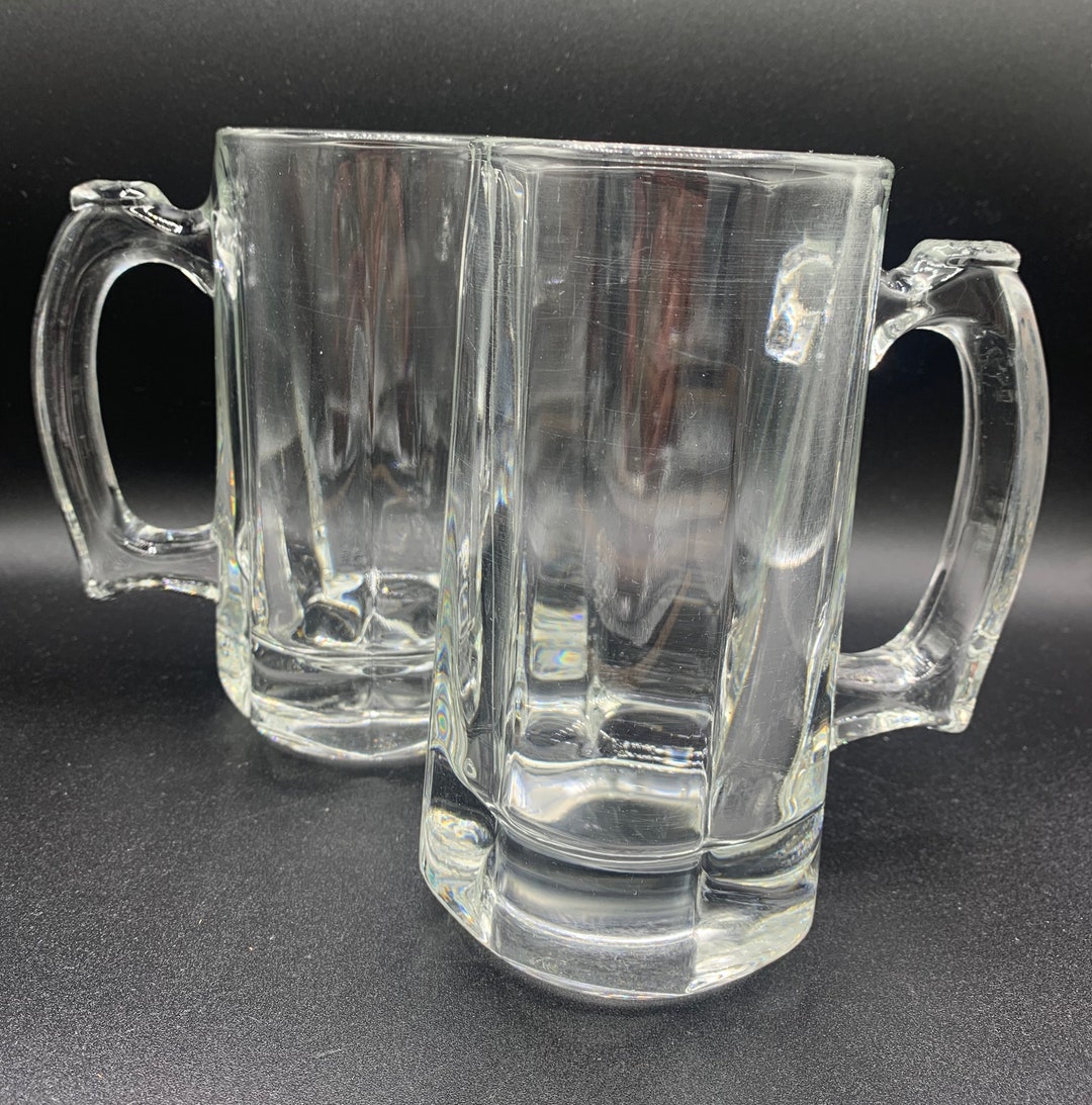 Libbey Clear Glass Beer Mugs / Seidels, Six-panelled, Thumb Grip Handle ...