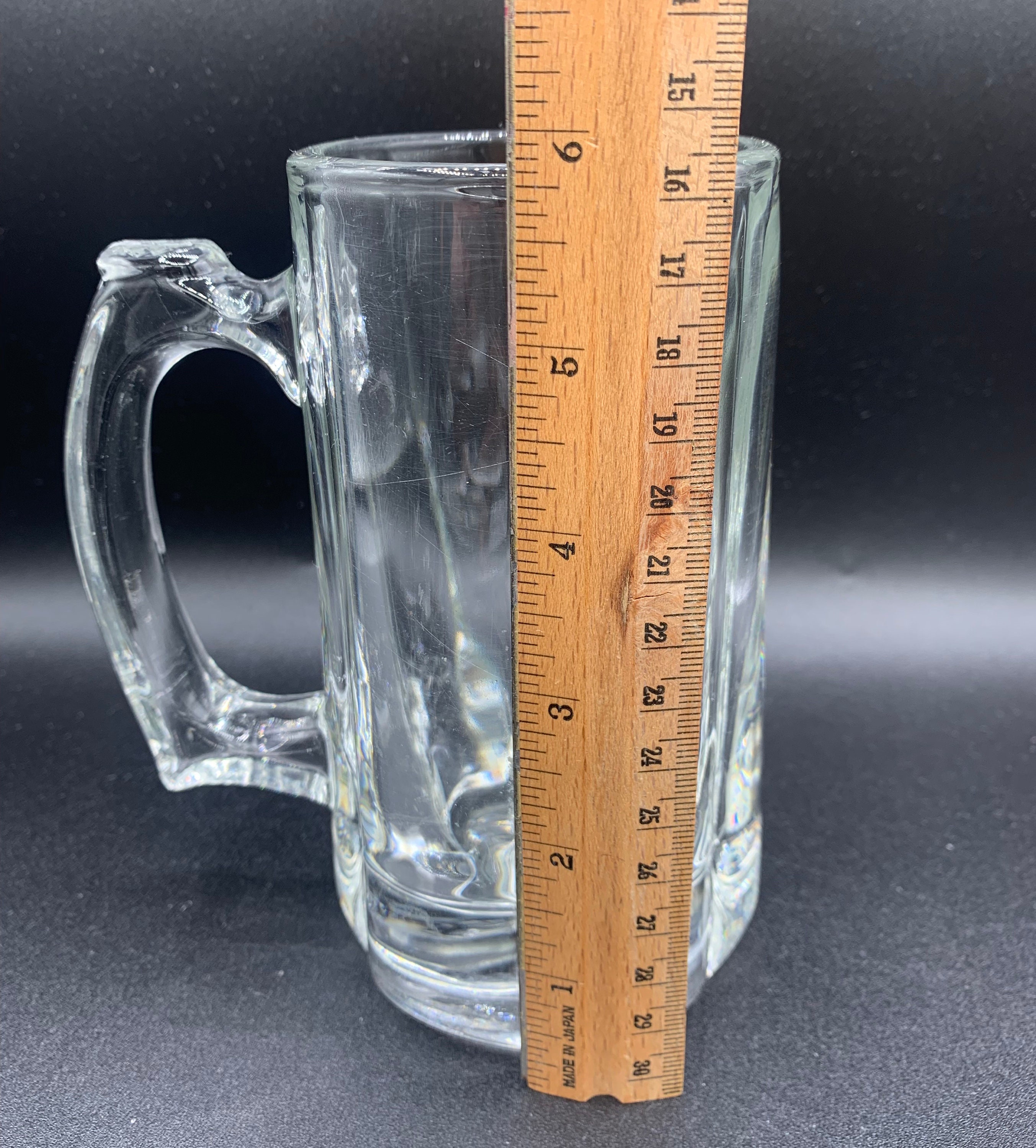 Libbey Clear Glass Beer Mugs / Seidels, Six-panelled, Thumb Grip Handle ...