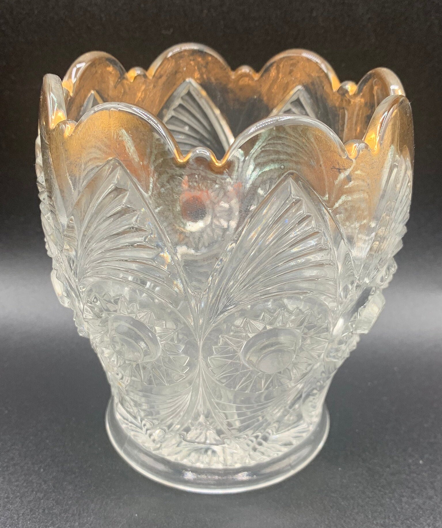 EAPG Bullseye & Fan Pattern Gold-rimmed Glass Spooner - Etsy