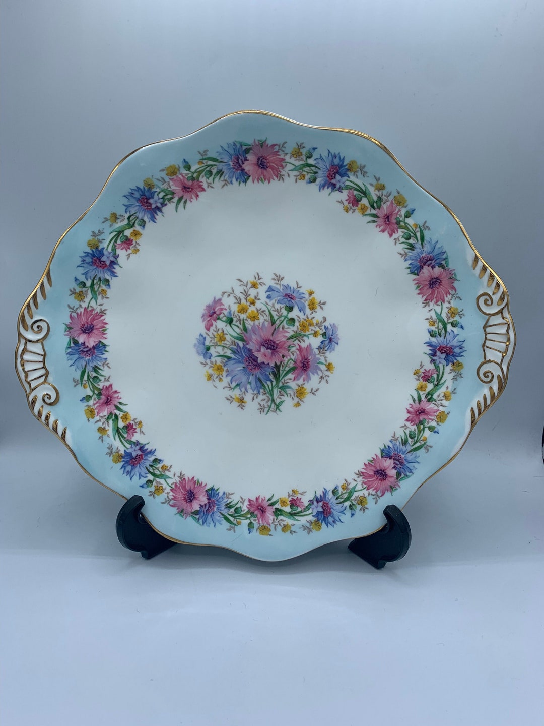 Elijah Brain & Co Foley Cornflower Blue Cake Plate - Etsy