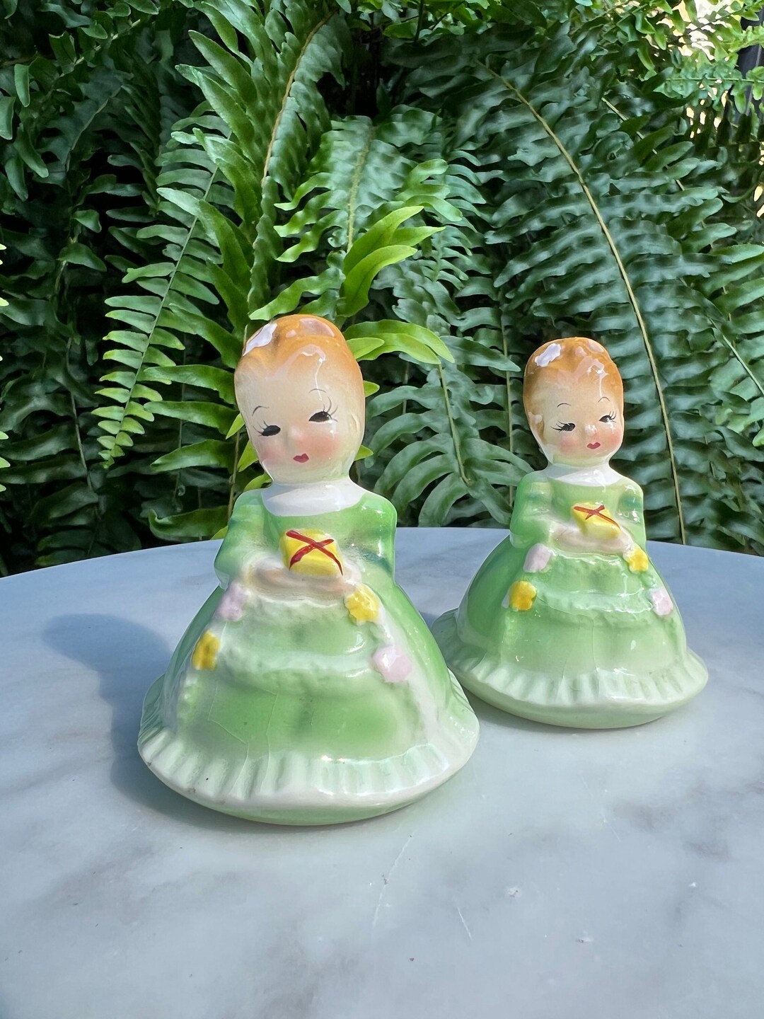 Hand-painted Salt and Pepper Shakers, Girls Bearing Gifts, Vintage, NC ...