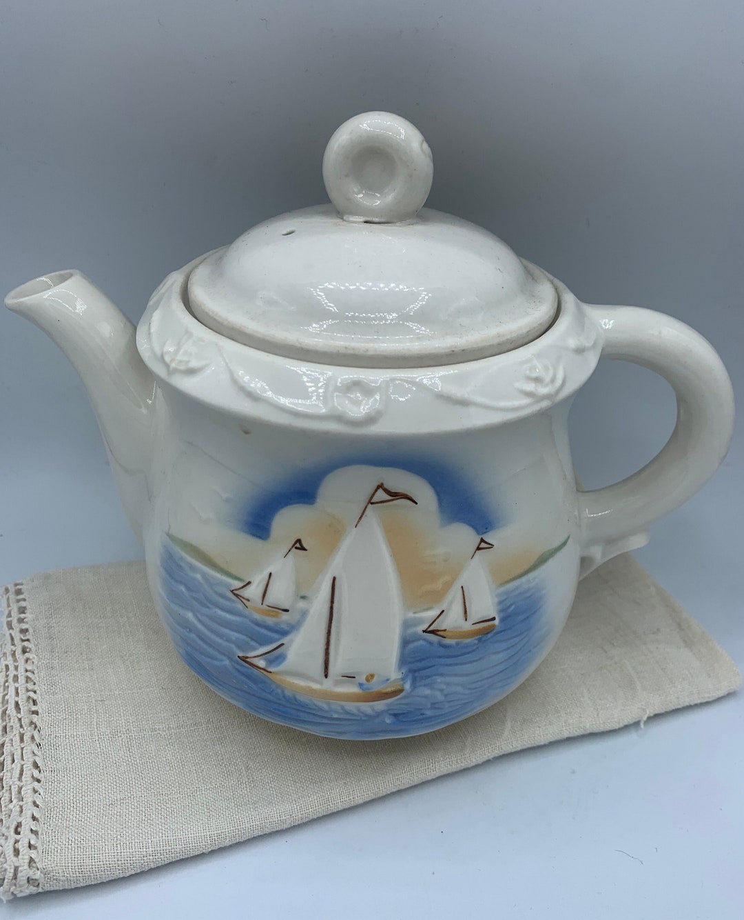 Vintage Porcelier Teapot, Nautical Theme - Etsy