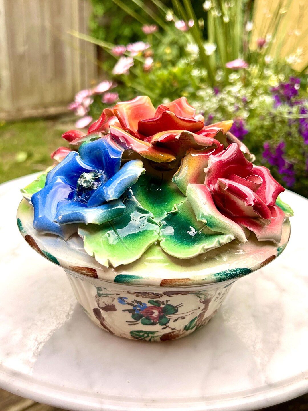 Italian Porcelain Lidded Floral Dresser Dish / Trinket Dish - Etsy