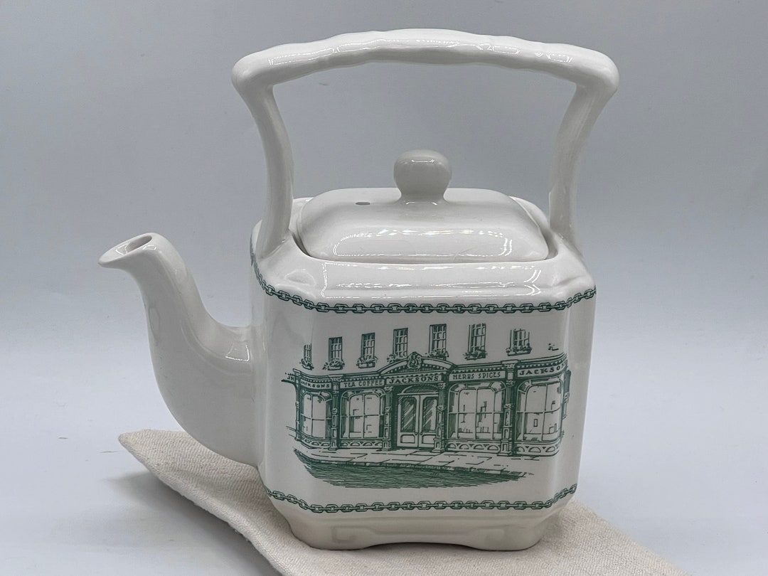SADLER Teapot With Basket Handle, Vintage, Jackson's Teas Piccadilly ...