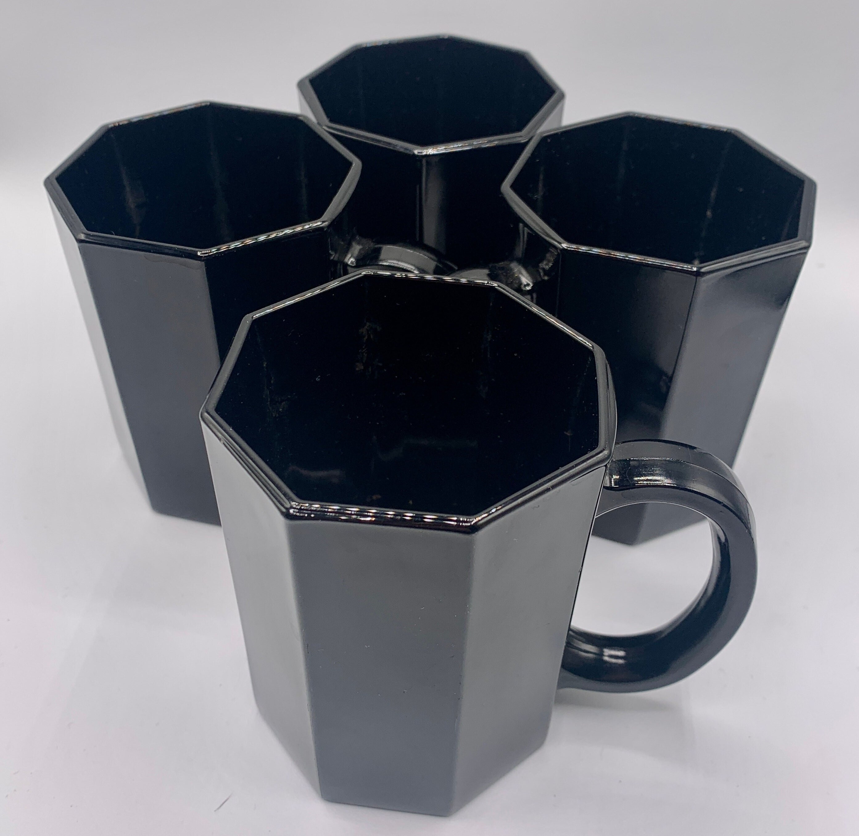 Vintage Arcoroc Black Octagonal Mug Set - Etsy