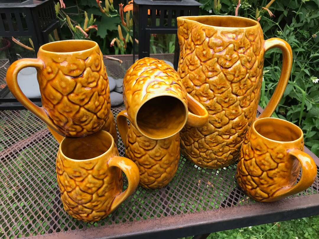 Kerangol Set, 6 Tiki Bar Pineapple Mugs and Matching Pitcher - Etsy