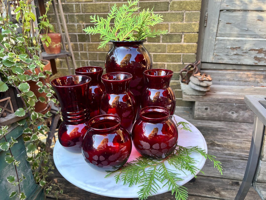 Anchor Hocking Ruby Red / Royal Ruby Anchor Glassware Vases, Assorted ...