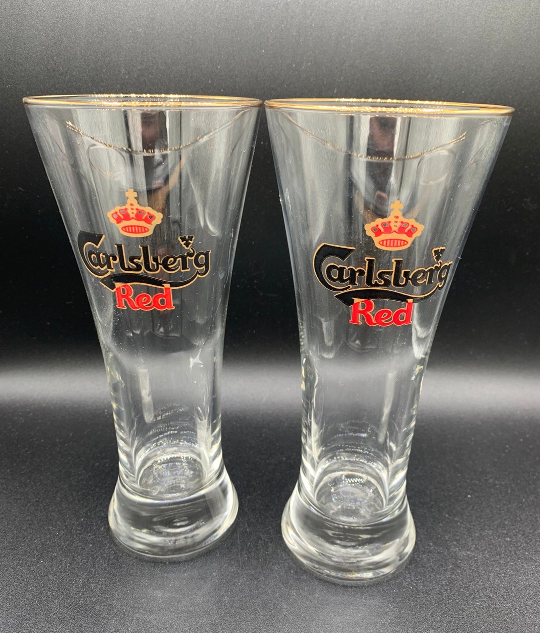 Carlsberg Red Pilsner Glasses With Logo and Gold Trim, Set of 2 - Etsy