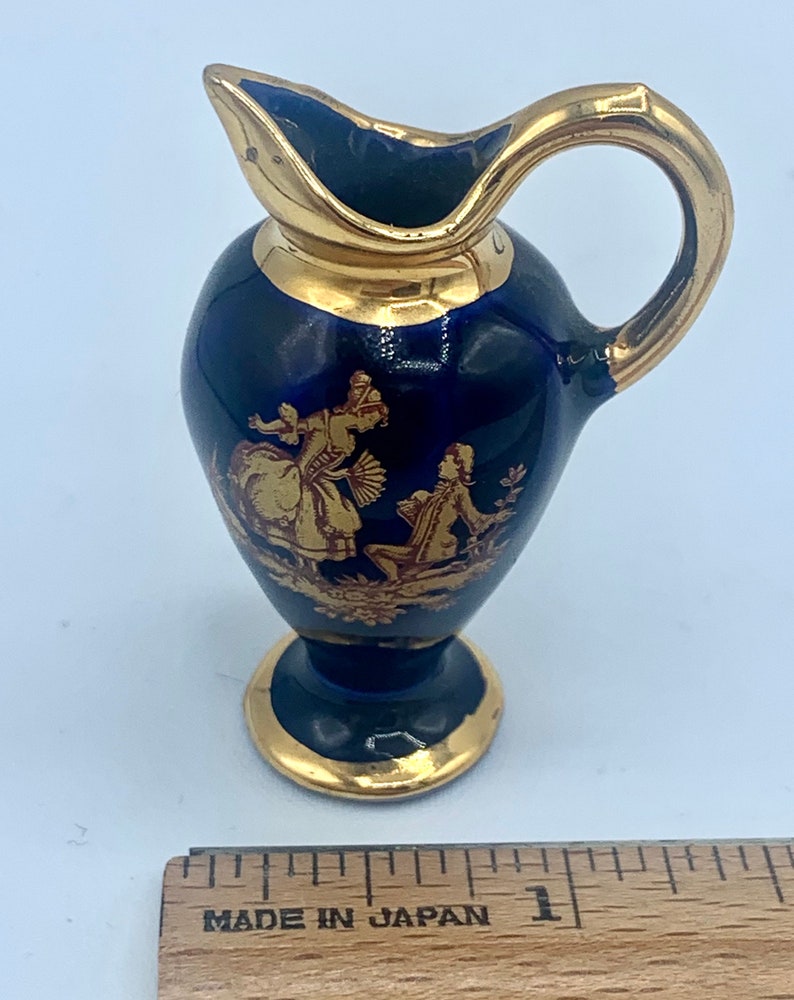 Vintage Limoges Cobalt Blue and Gold Miniature Pitcher, Made in France ...