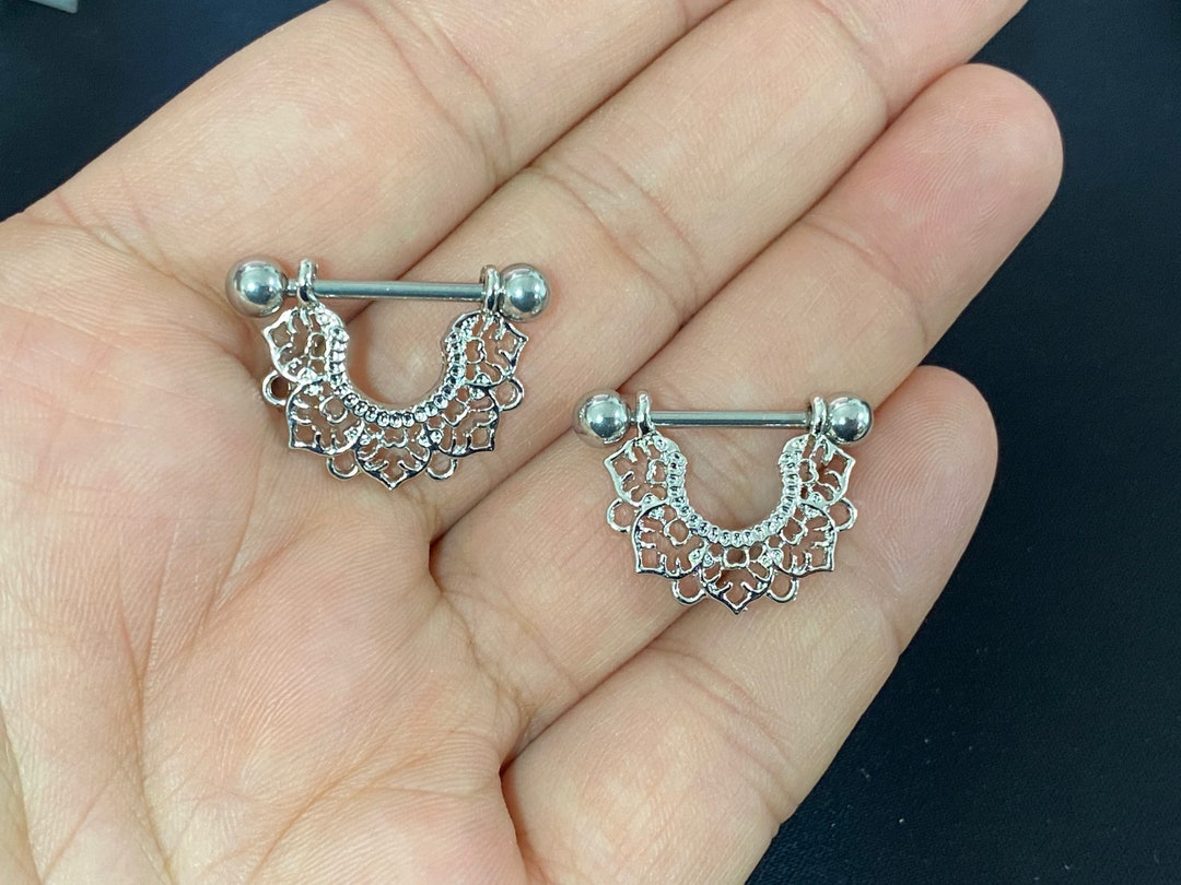 1 Pair Lotus Mandala U Shape Piercing Shield Bars Steel Nipple - Etsy