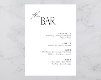 Digital Editable Bar Menu Digital Template Minimal Wedding/ - Etsy