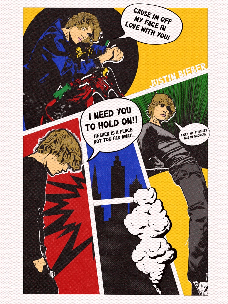 Justin Bieber Comic Poster, Justin Bieber Poster, Vintage Comic Poster ...