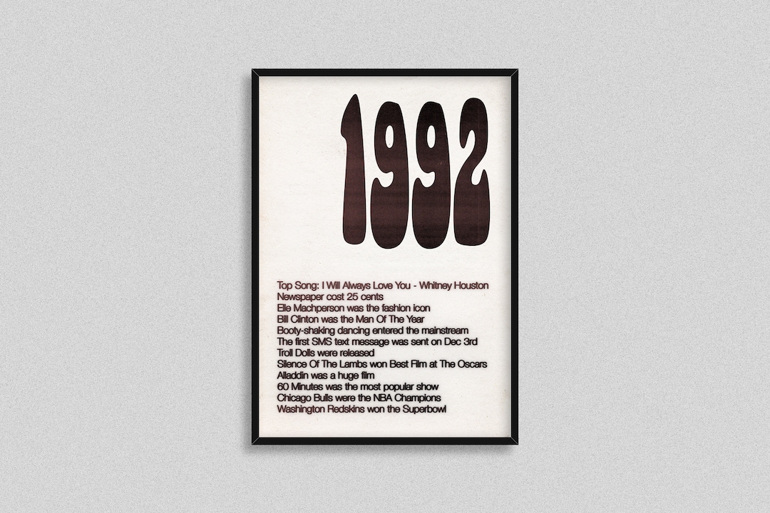 1992 Poster, Vintage Art, Wall Decor Gift, Retro Gifts, 1992 Art ...