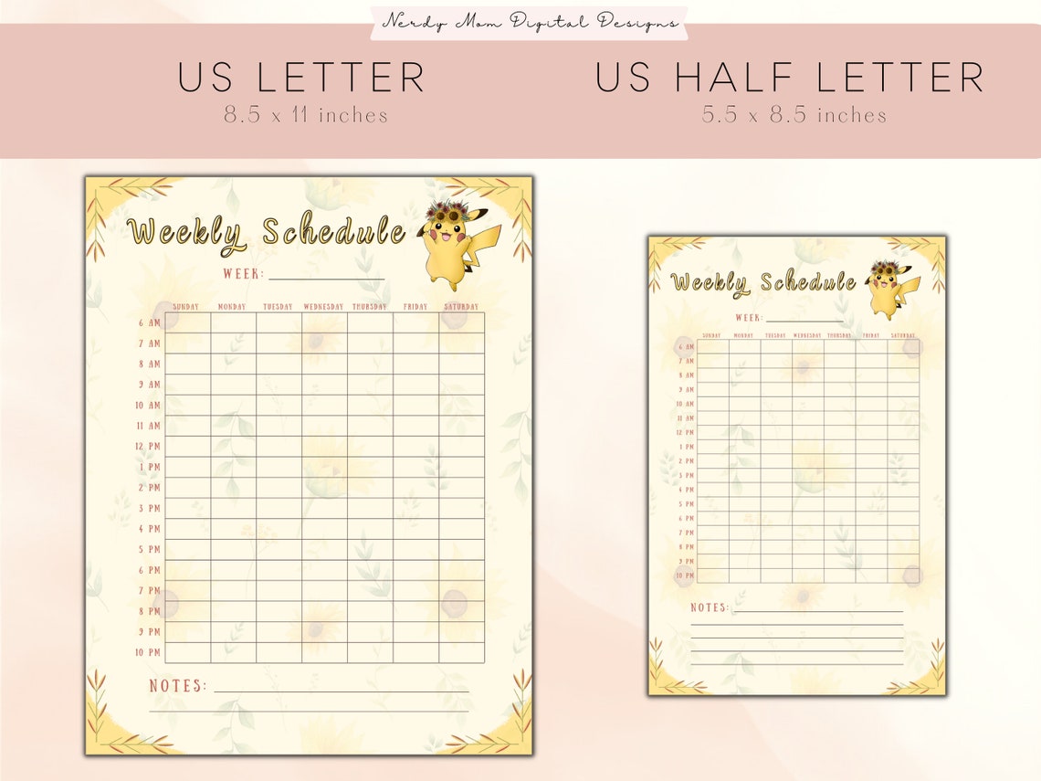 Digital Weekly Planner Template Pikachu Print at Home 1 - Etsy