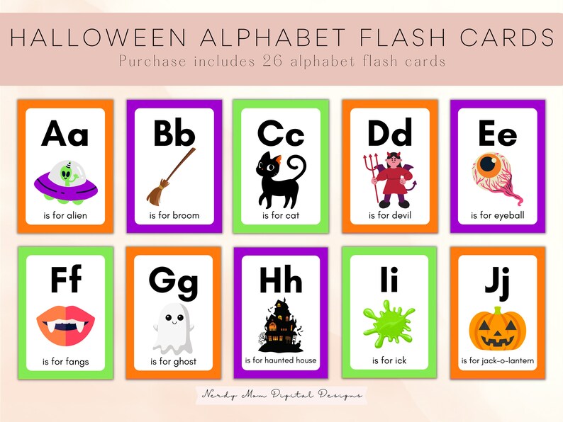 Halloween Alphabet Poster & Flash Cards Printable PDF ABC - Etsy
