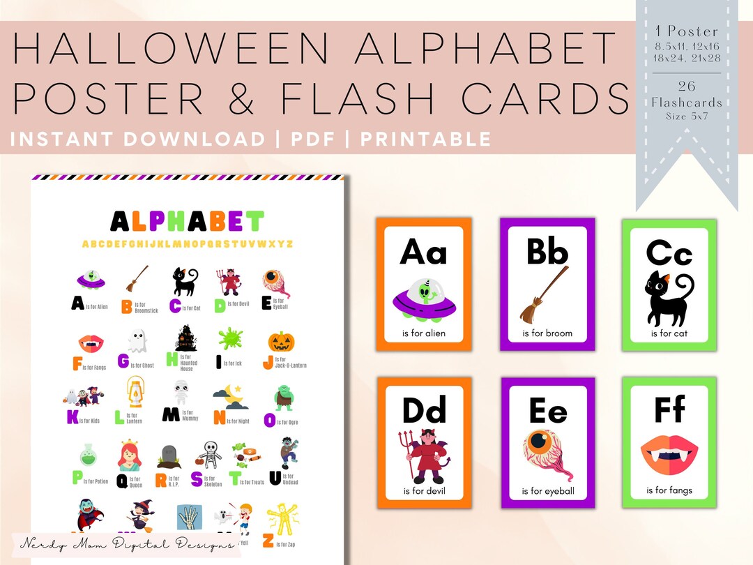 Halloween Alphabet Poster & Flash Cards Printable PDF ABC Flash Cards ...