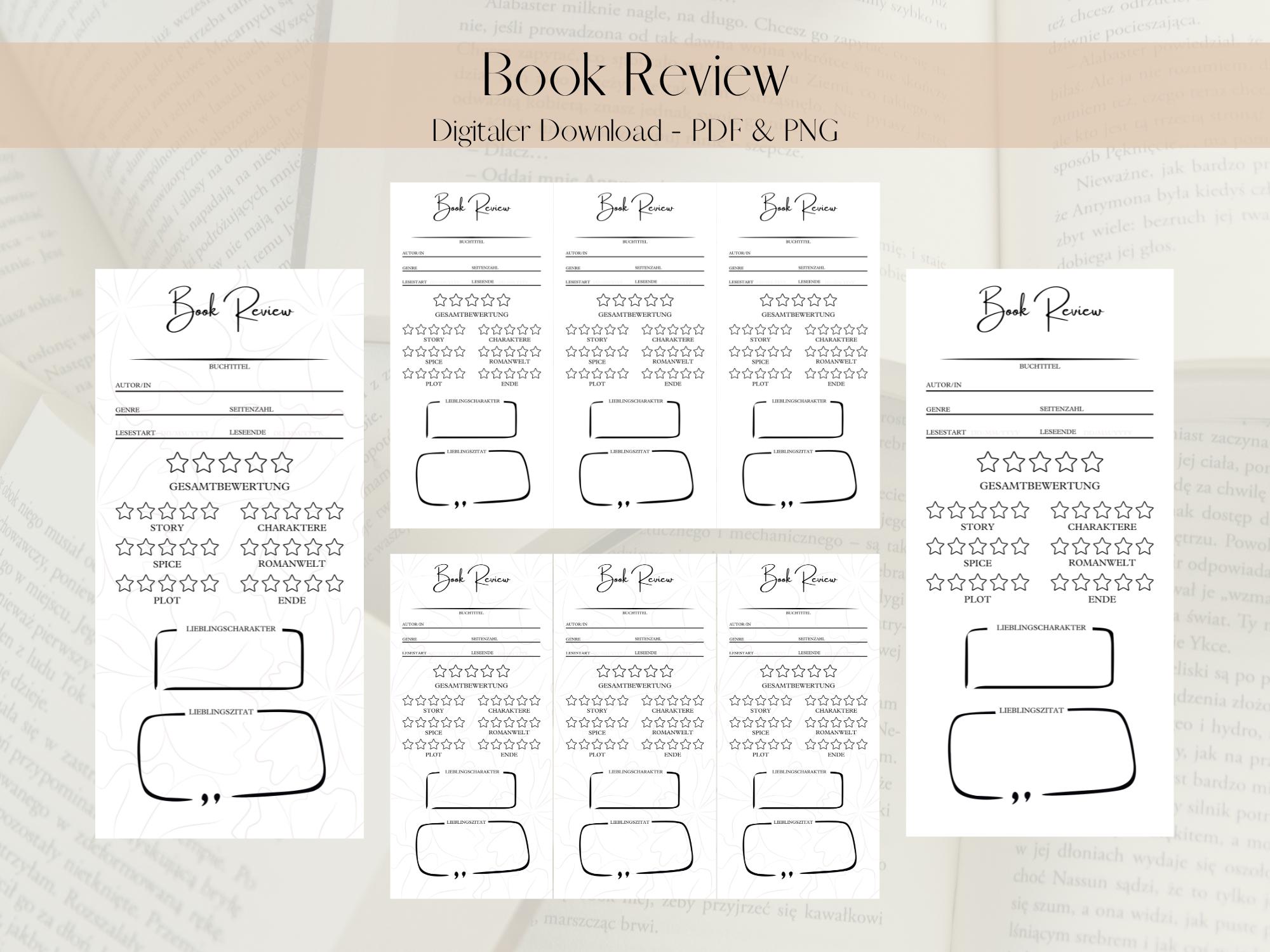 Book Review Printable • Reading Diary Template PDF • Booktok Tracker ...