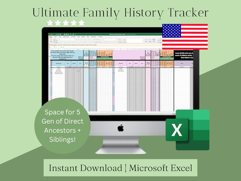 USA Ancestry Excel Template: Family History Tracker (digital Download ...