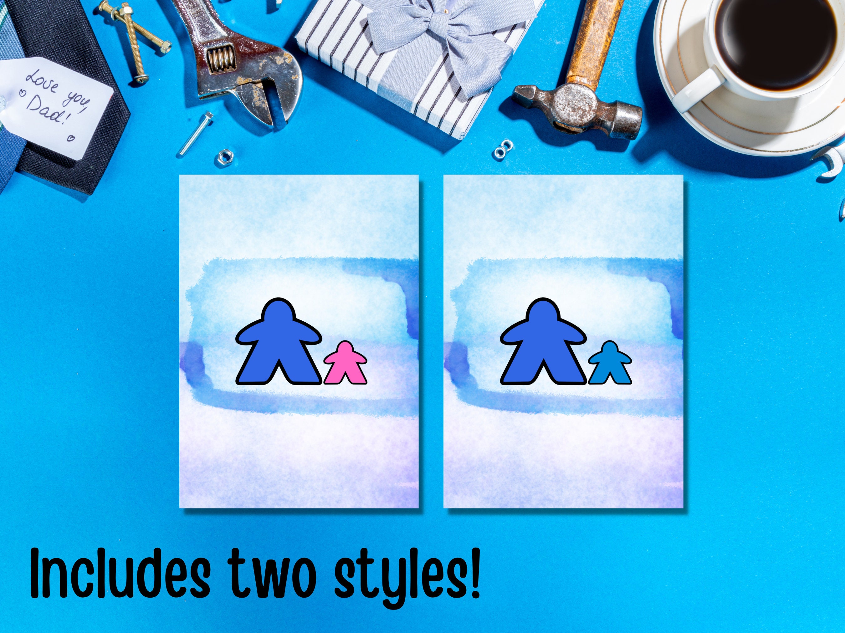 Board Game Father's Day Card Dad and Child Meeple Portrait Printable, Blank Inside - Etsy