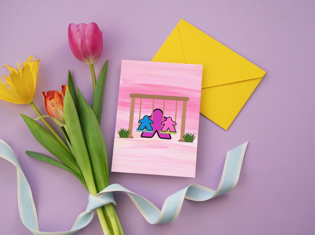 Board Game Mother's Day Card - Swing Set Meeples - Portrait - Printable, Blank Inside - Etsy